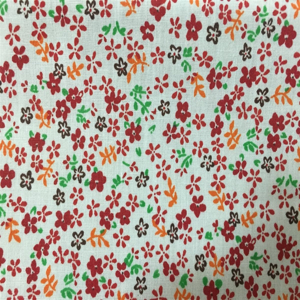 Red Small Floral Print Poly Cotton Fabric