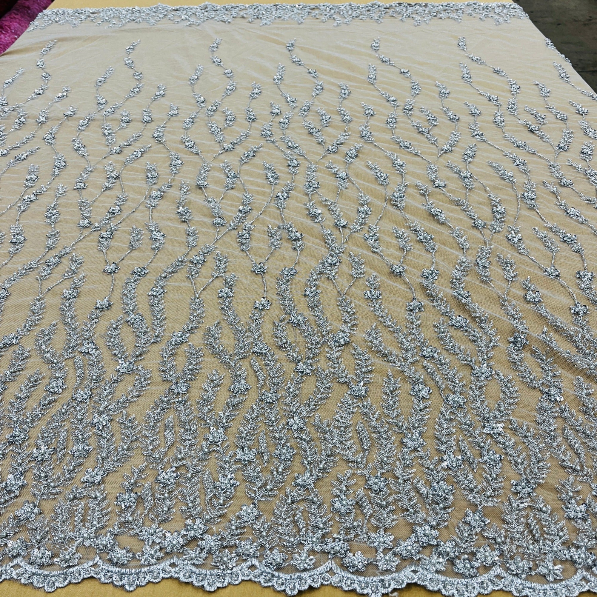 Beaded Lace Fabric Embroidered on 100% Polyester Net Mesh | Lace USA
