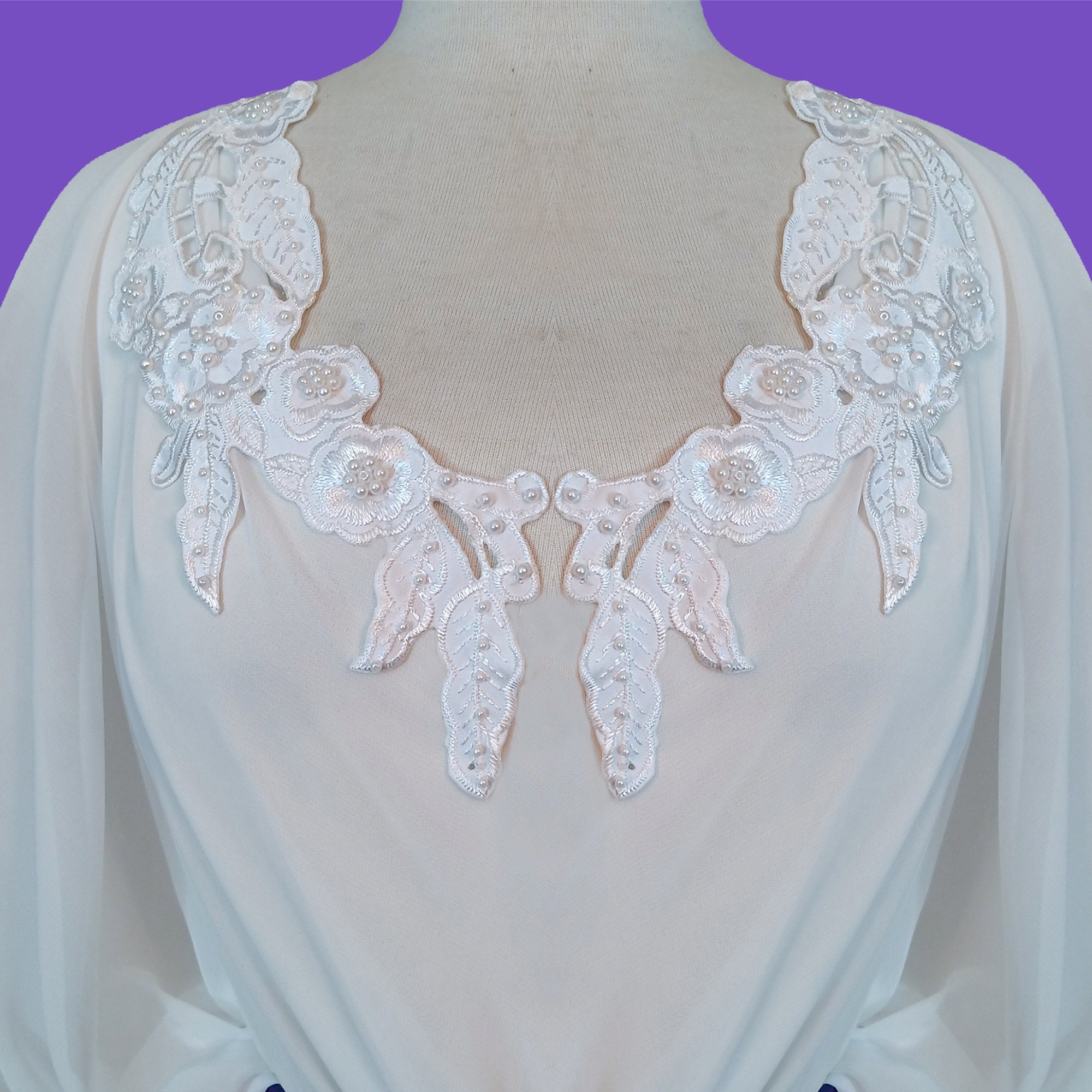 Beaded Lace Applique – Embroidered Satin Applique for Wedding Dresses,