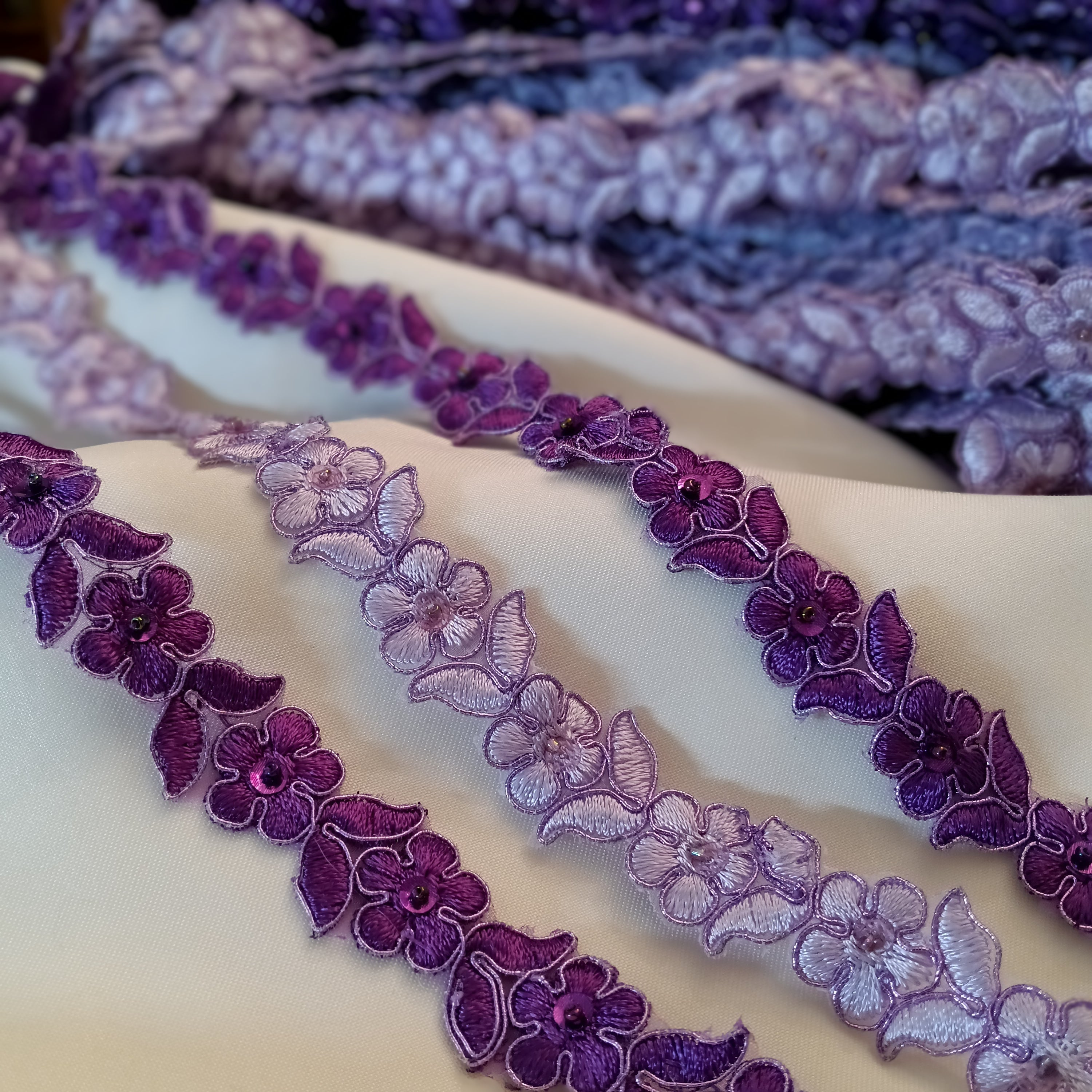 Beaded & Corded Lace Trimming Embroidered on 100% Polyester Organza