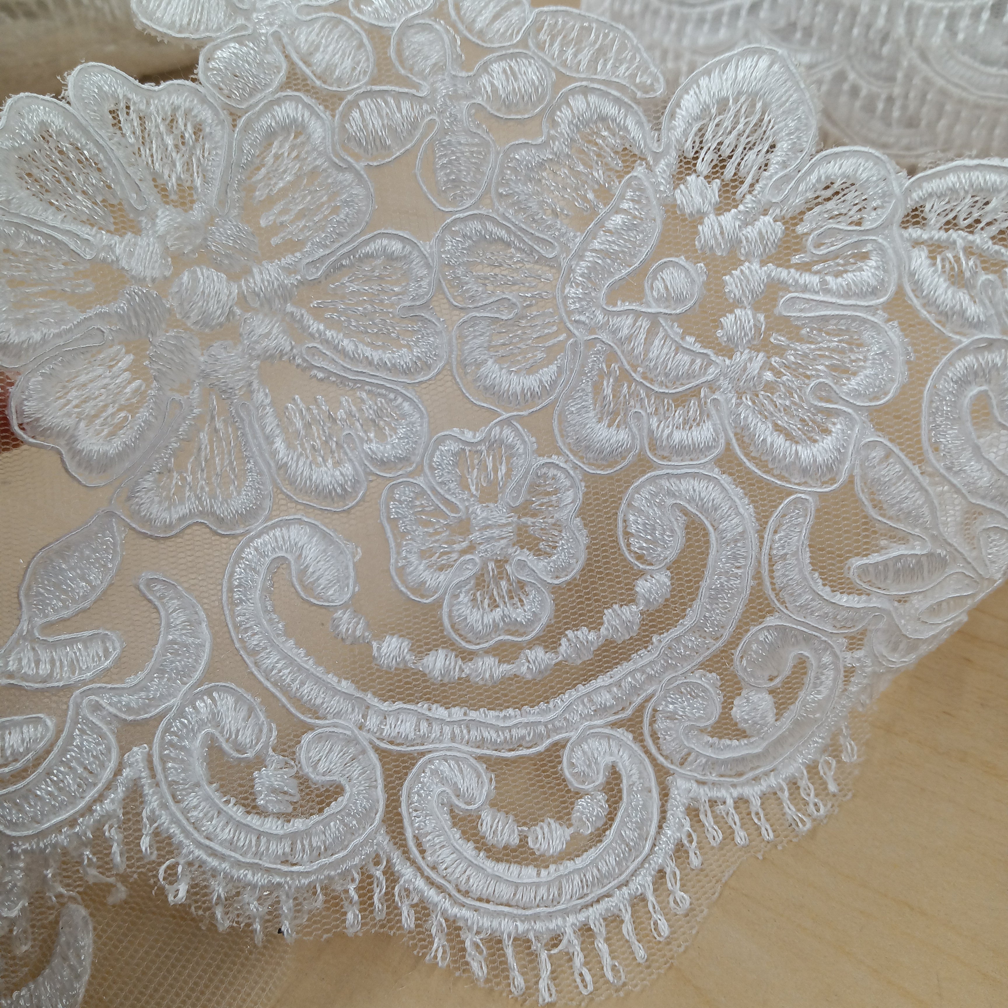 Corded Lace Trimming Embroidered on 100% Polyester Net Mesh | Lace USA