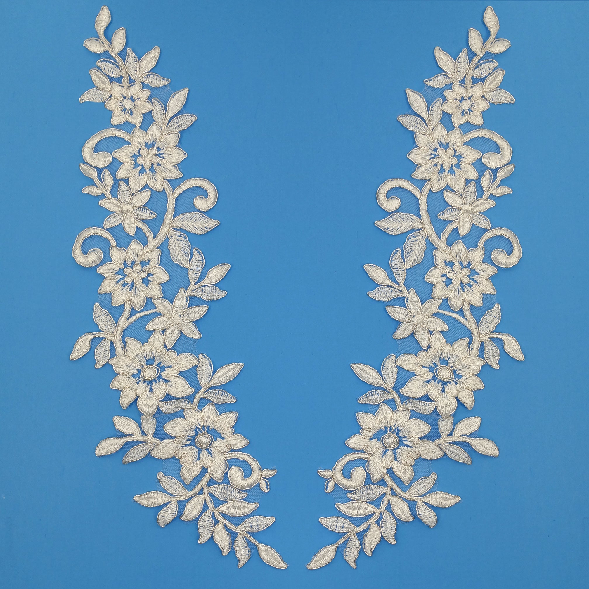 Corded Floral Applique Embroidered on 100% Polyester Net Mesh | Lace U