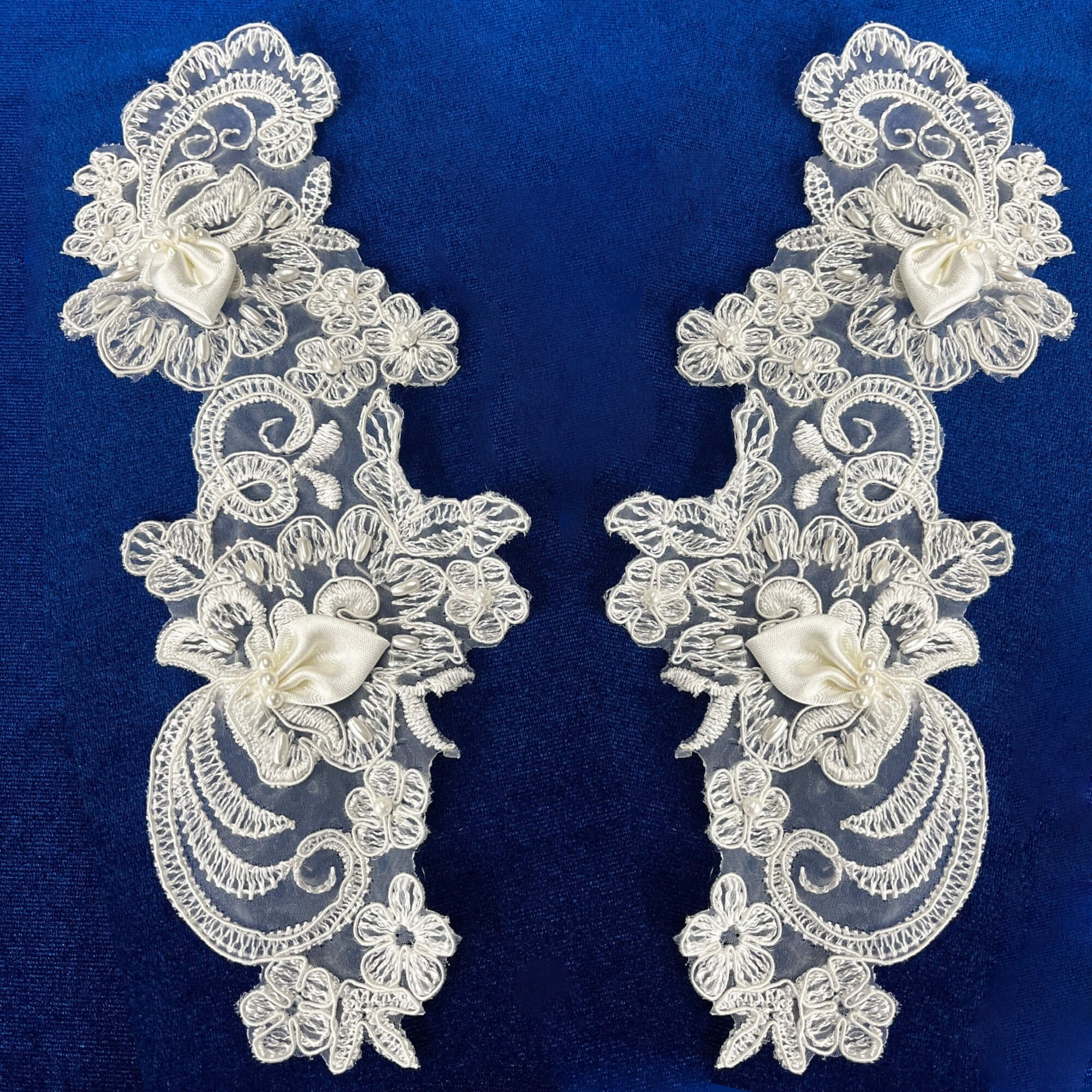 3D Floral Lace Applique Beaded & Embroidered on 100% Polyester Organza